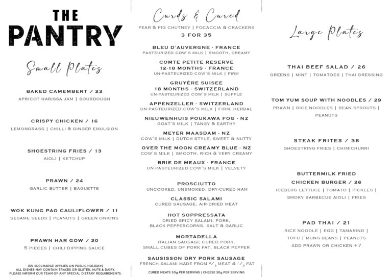 Menu - Hyatt Pantry Restaurant - Wynyard Quarter, Auckland - Coffee ...