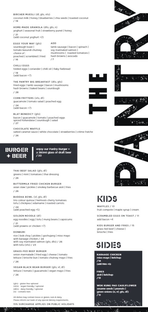 Menu - Hyatt Pantry Restaurant - Wynyard Quarter, Auckland - Coffee ...