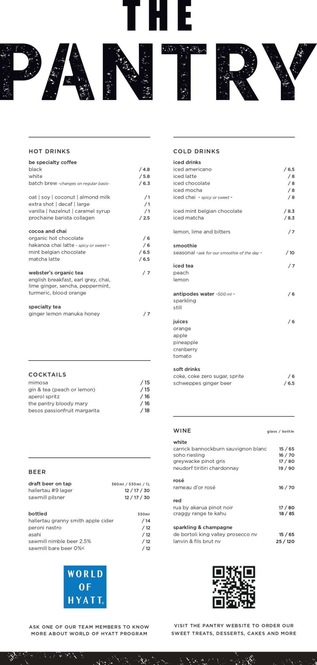 Menu - Hyatt Pantry Restaurant - Wynyard Quarter, Auckland - Coffee ...