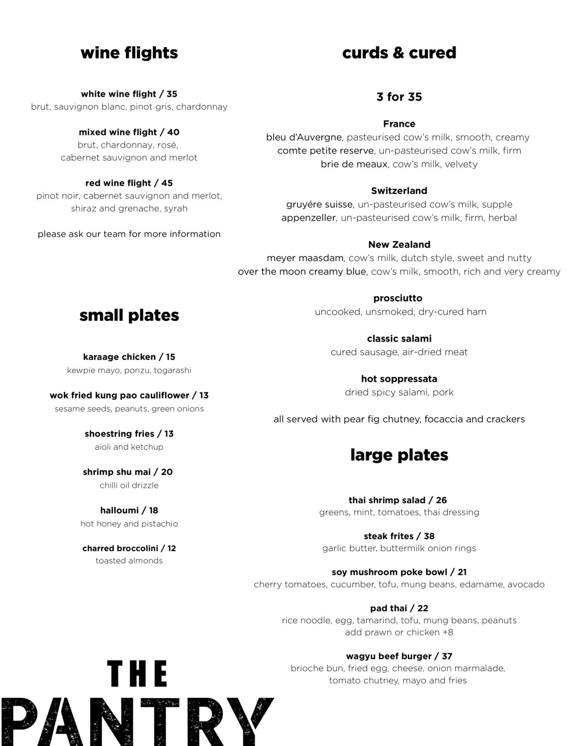 Menu - Hyatt Pantry Restaurant - Wynyard Quarter, Auckland - Coffee ...