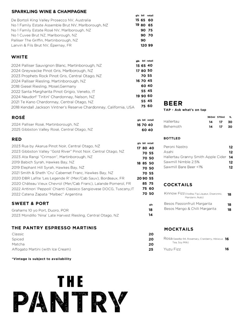 Menu - Hyatt Pantry Restaurant - Wynyard Quarter, Auckland - Coffee ...